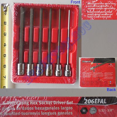 New Snap On 3/8" STANDARD SAE Extra Long Hex Bit Socket Driver 6 Pcs ...