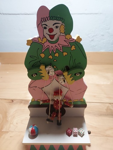 VTG Clown Music Box with Old Kmart Sticker Wood Circus Puppeteer ...