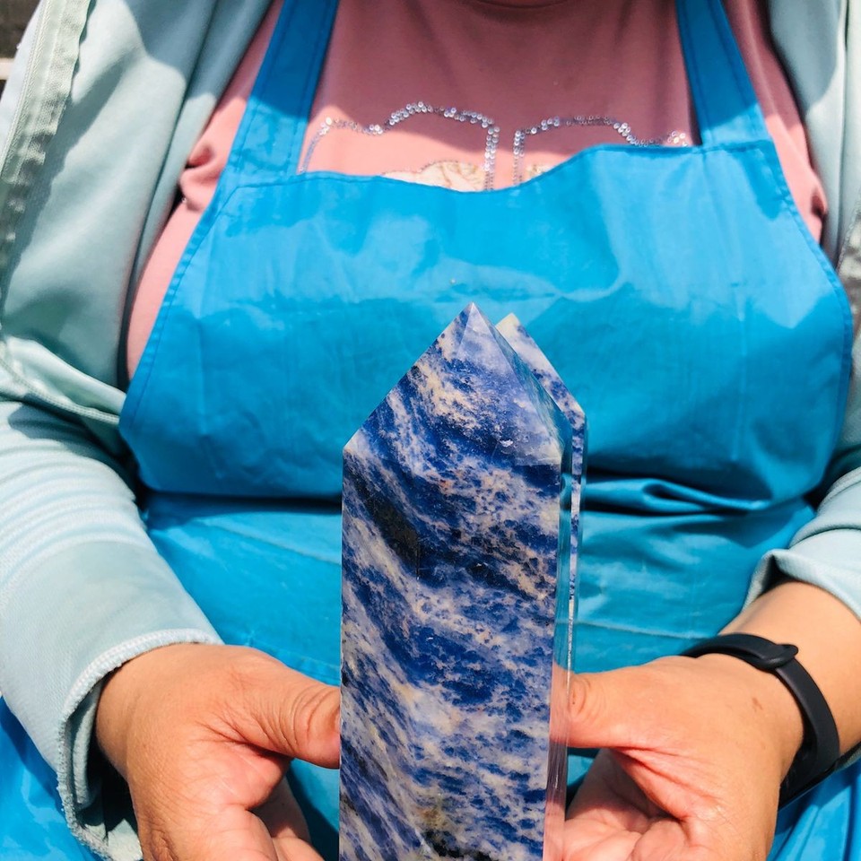 2 pieces 2510g Natural Blue Vein Stone multiple Pointed Pillars ...