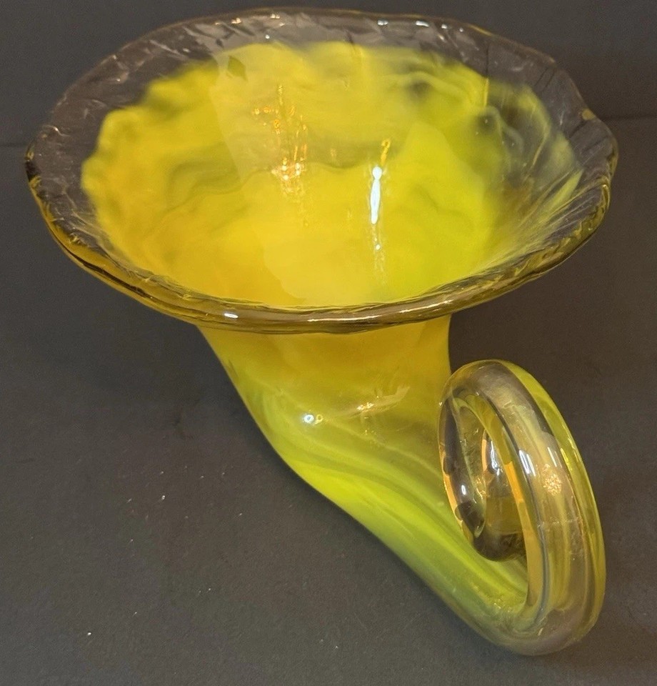 Vintage MCM Hand-Blown, Yellow Cornucopia Art Glass | eBay