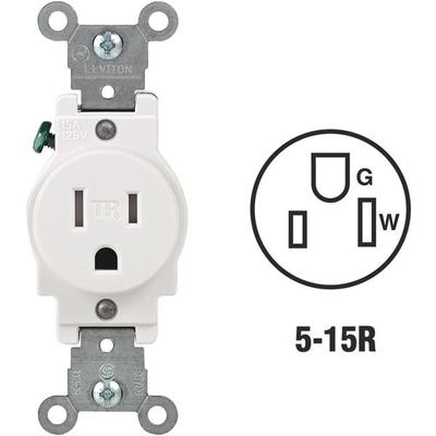 (10)- Leviton 15A 125V White 5-15R Tamper Resistant Single Outlet R52 ...