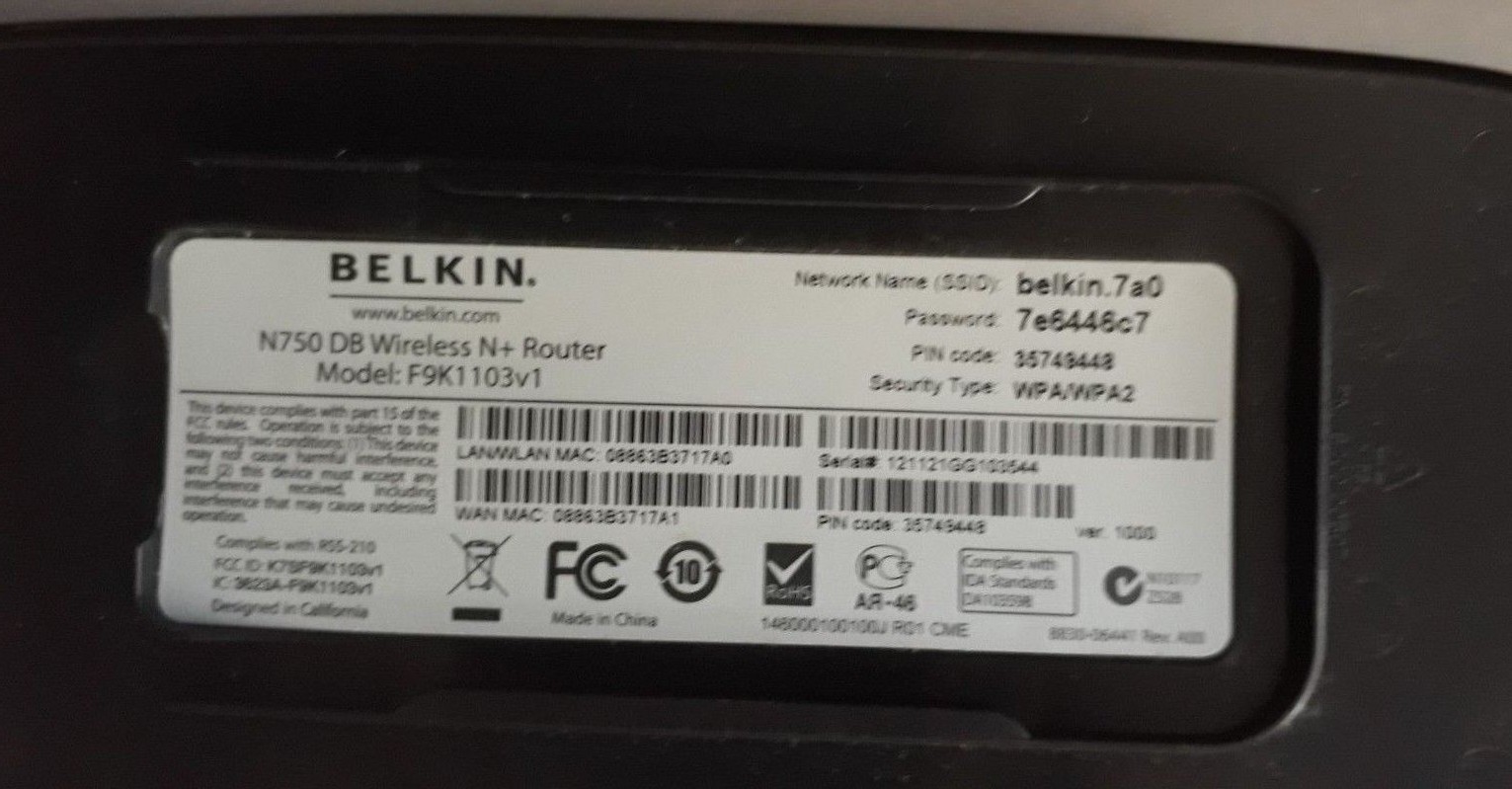 BELKIN N750 DB Wireless Wi-Fi Dual-Band N+ Router F9K1103 UPC ...