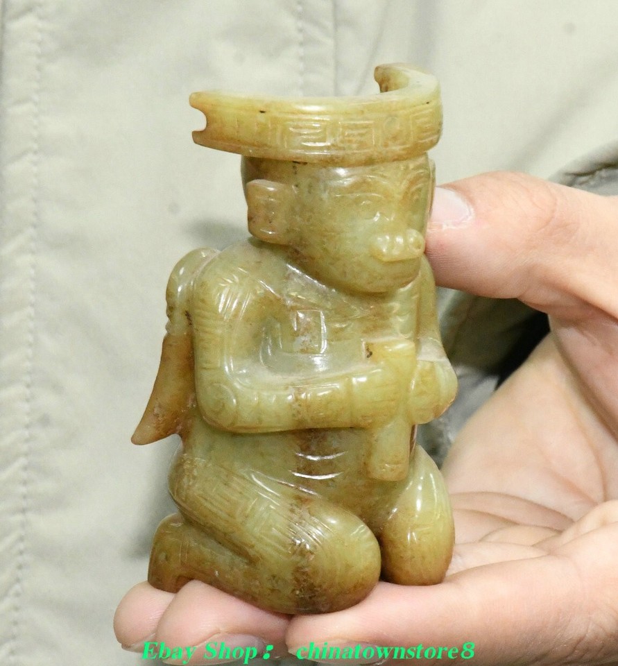 Old Natural Hetian Jade Cattle Ox Bull Beast Face Kneeling People ...