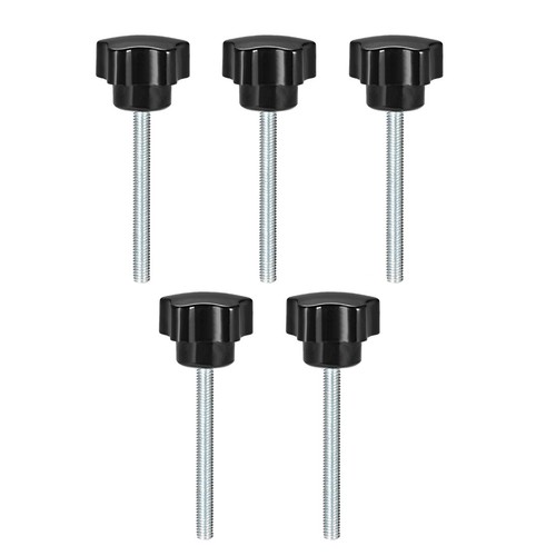 5 Pcs Star Knobs Grips M6 x 60mm Male Thread Steel Zinc Stud Black PP ...