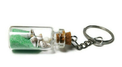 Mini Beach in a Bottle Cork Jar Keychain w/ Sea Shells Sand Novelty ...