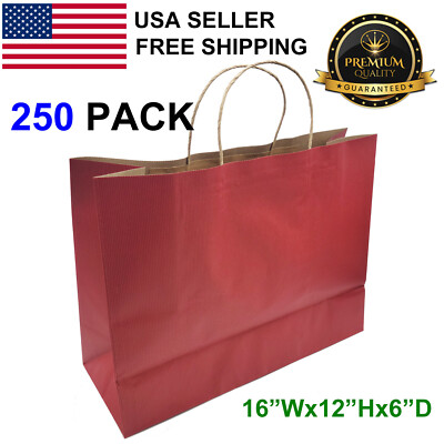 250 Packs Red Paper Shopping Kraft Retail Gift Merchandise Bags With ...