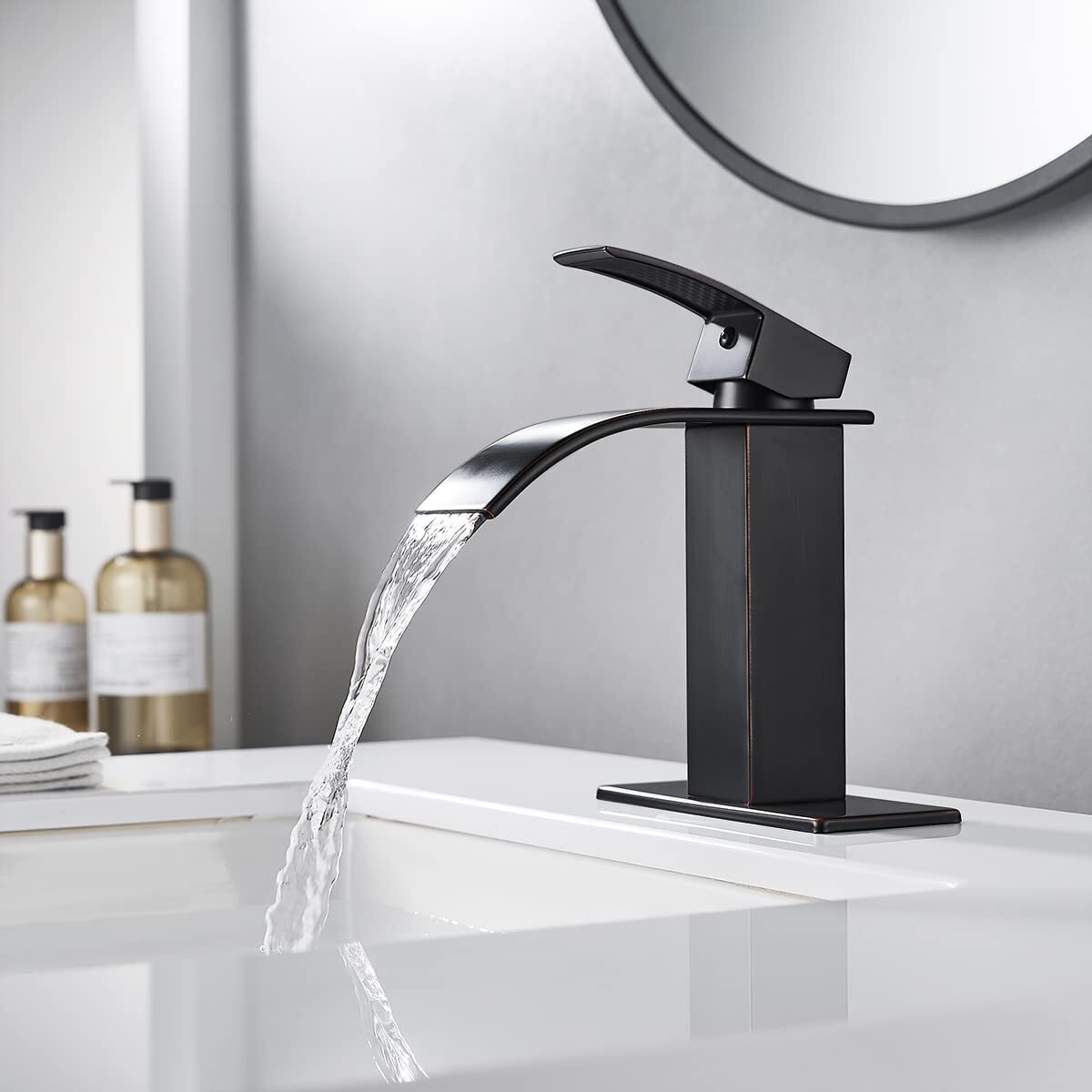 Bathroom Basin Sink Faucet Waterfall Single Handle Hole Vanity Mixer ...