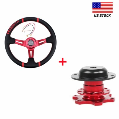 Red 14" Deep Dish Drifting Steering Wheel & Quick Release Adapter ...