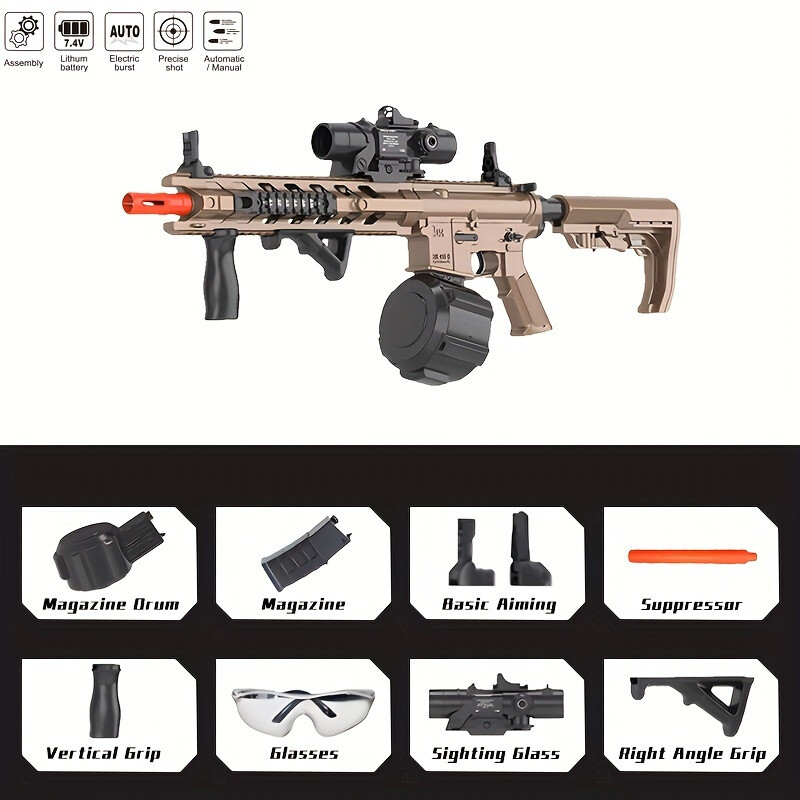 Electric M416 Gel Ball Blaster Gun, Manual/Automatic Firing w/ Goggles ...