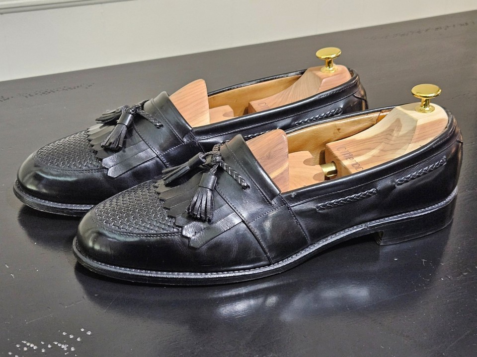 Allen Edmonds Cody Loafers 13 D Black Woven Leather Tassel Kiltie Slip ...