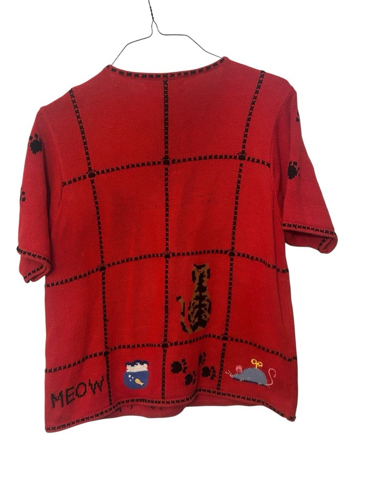 Vintage MARISA CHRISTINA Cat Lady Sweater Cardigan Meow Mouse Yarn Art ...