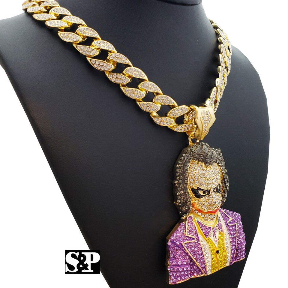 Hip Hop Large JOKER Pendant & Iced Cubic Zirconia Miami Cuban Chain ...