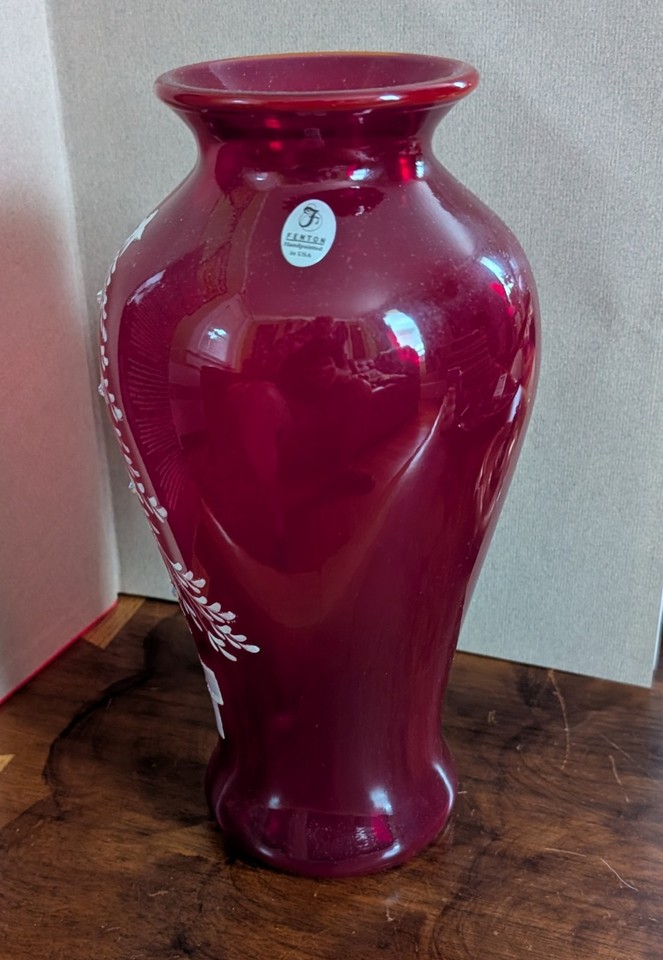 Fenton Ruby Red Christmas Tree Vase - Hand Painted | eBay