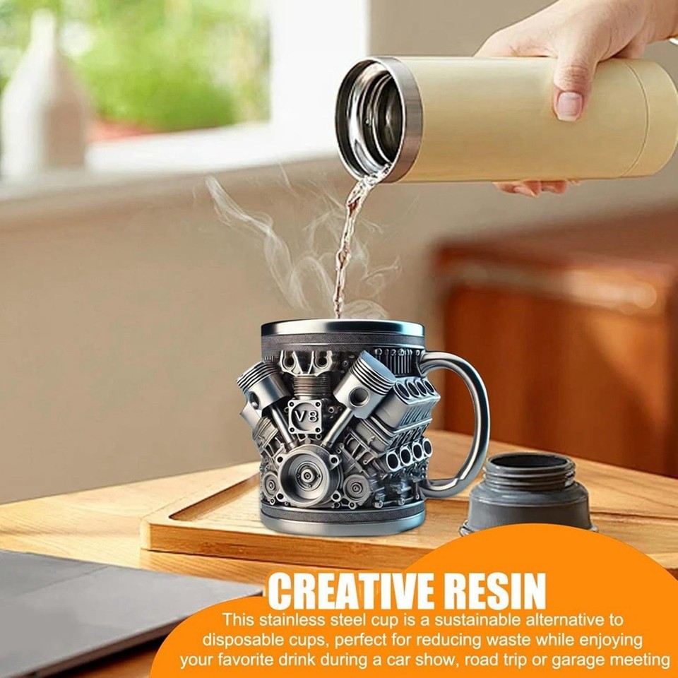 V8 Engines Stainless Steel Coffee Mug, Car Engine Coffee Cup with ...