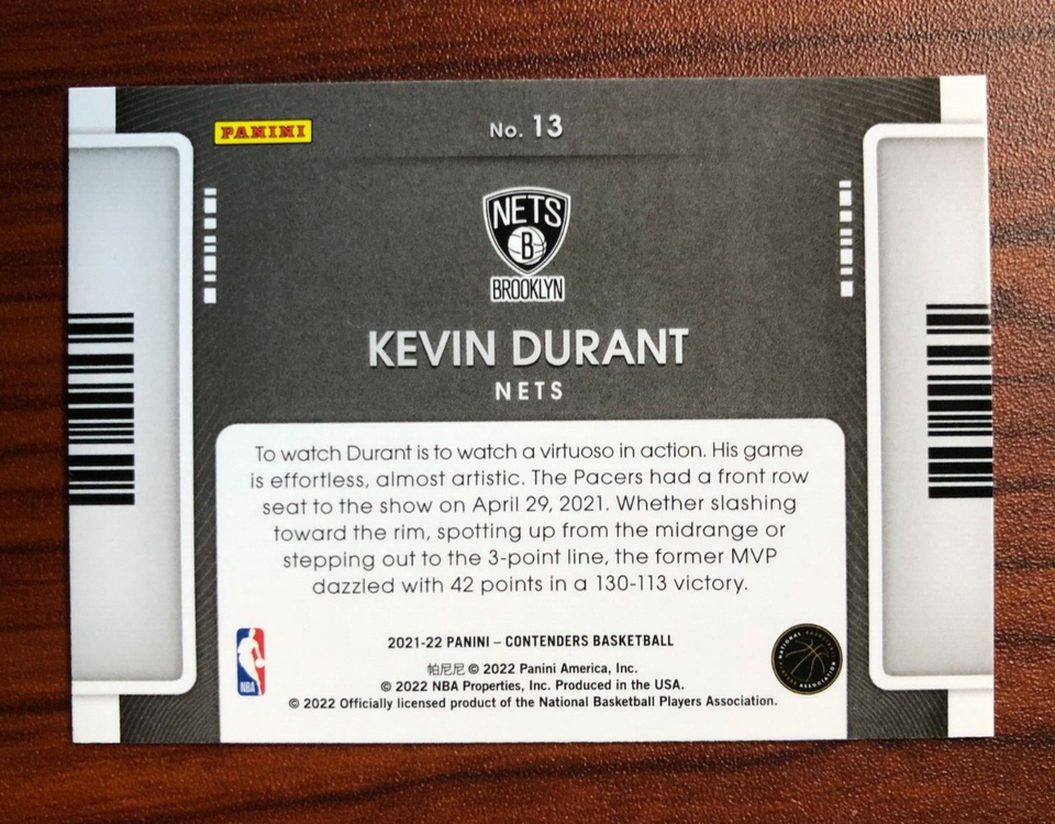 2021-22 Panini Contenders Game Night Ticket KEVIN DURANT Brooklyn Nets ...