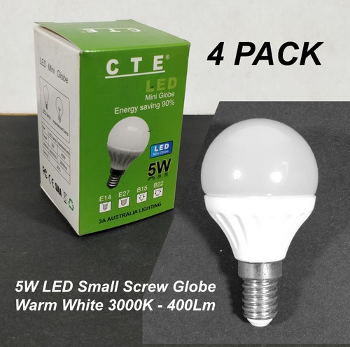 4 x 5W LED Fancy Round Light Globes Bulbs Lamps E14 Small Screw Warm ...