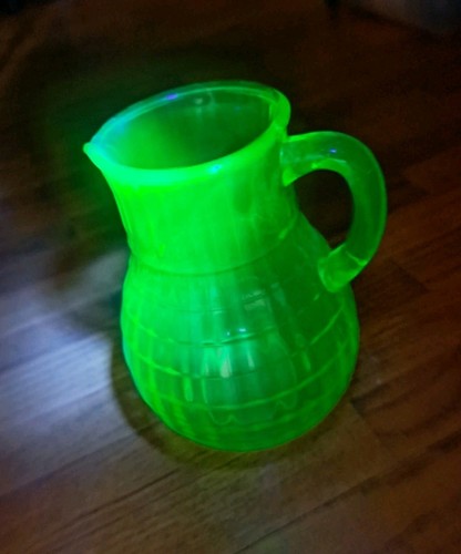 Vintage Green Glass Pitcher Block Optic Depression Uranium | eBay