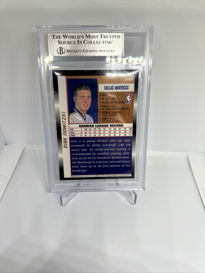1998-99 Topps #154 Dirk Nowitzki Signed RC Rookie BAS Beckett Slabbed ...