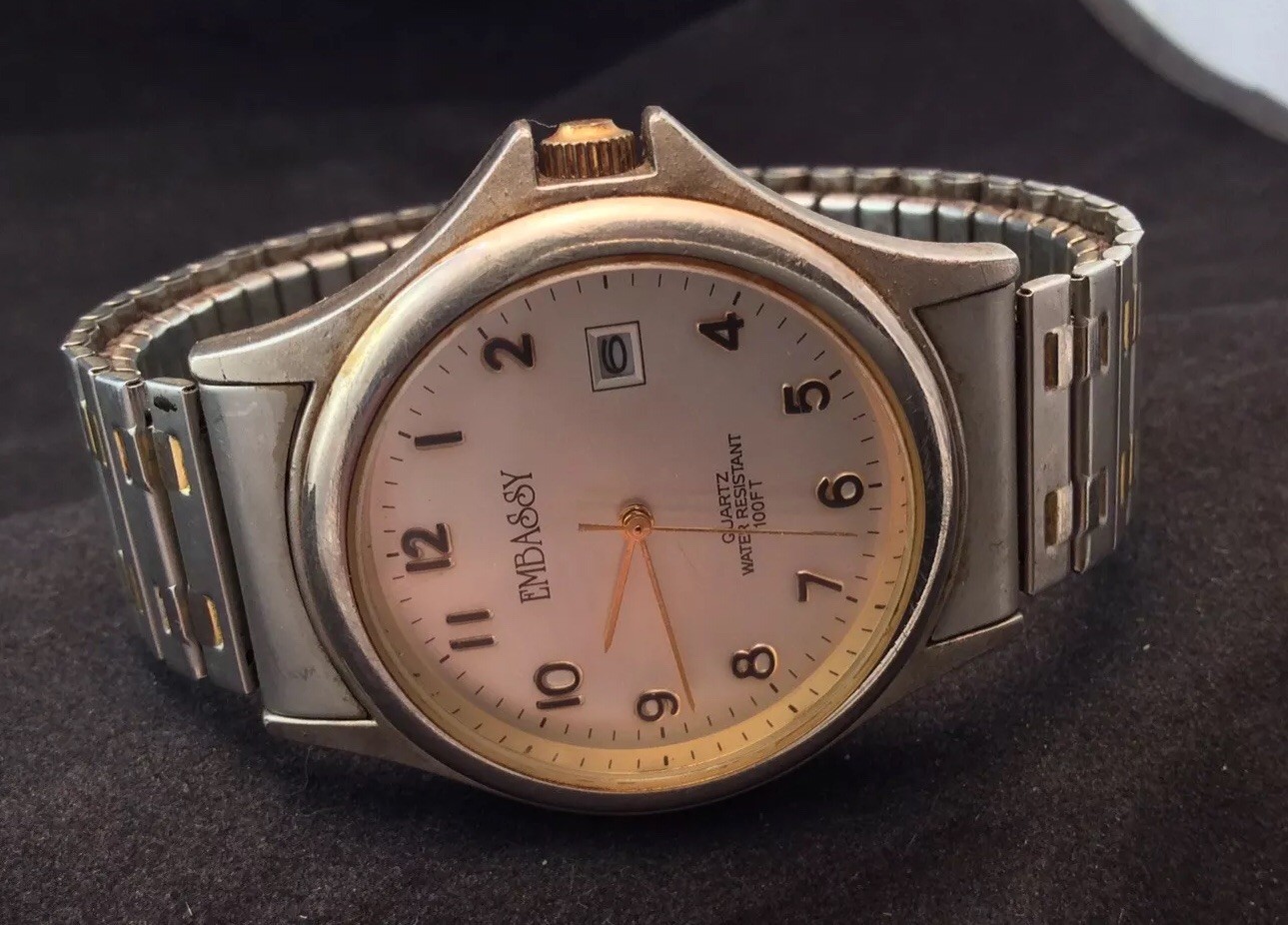 Embassy Big Face Quartz Wrist Stretch Silver Band Watch With Date ...