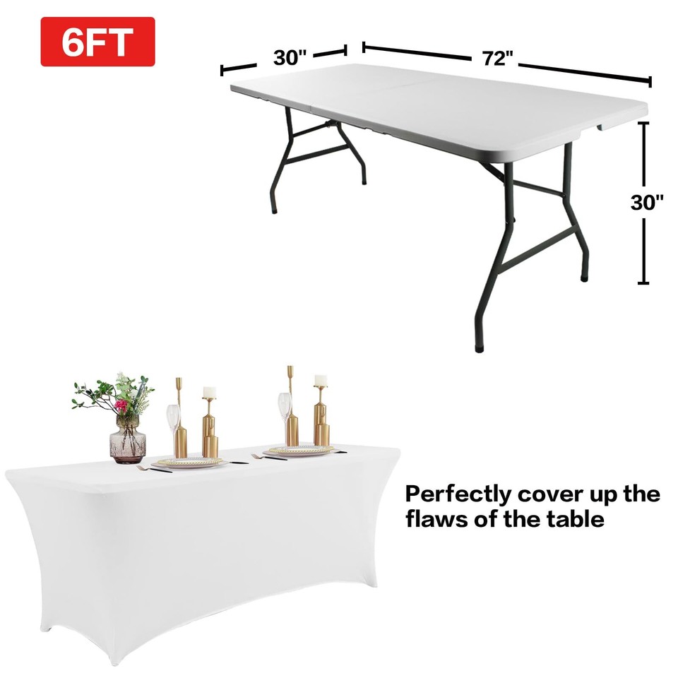 IVAPUPU 2 Pack 6FT Table Cloth for Rectangular Fitted Events Stretch ...