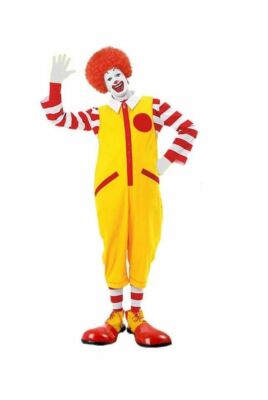 Mens Ronald The Clown Red & Yellow Fancy Dress Costume Jumpsuit ...
