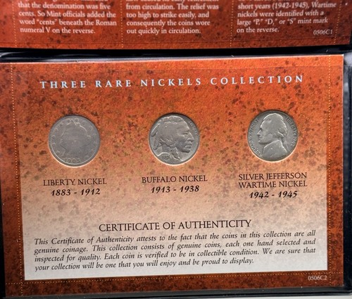 Three Rare Nickel Set , 1905 Liberty , 1937-D Buffalo & 1942-S Silver ...