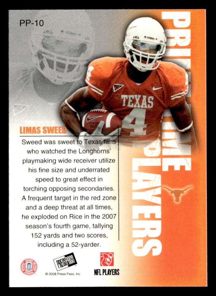 Limas Sweed 2008 Press Pass Card #PP-10 Texas Longhorns | eBay
