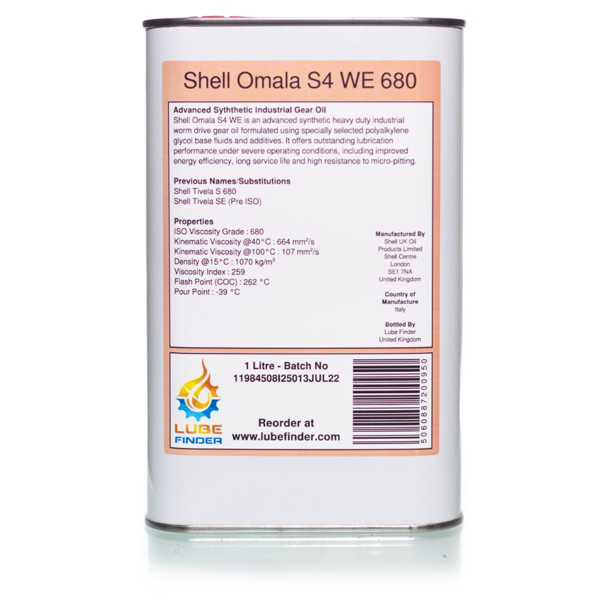 1L Shell Omala S4 WE 680 (Tivela S 680/SE) ISO VG 680 Synthetic Worm ...