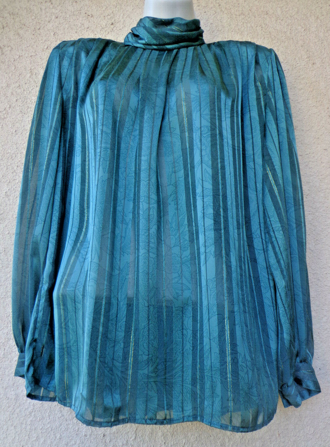 Vintage 80s Green Satin Russian Cossack Style Blouse … - Gem