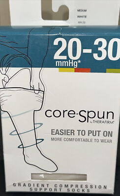 Mens Core-Spun COMPRESSION SOCKS 20-30mmHg WHITE MEDIUM NEW #18122 by ...