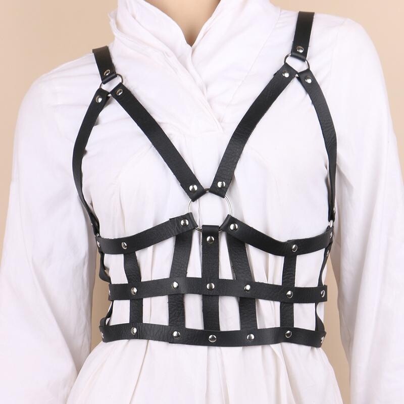 Women Faux Leather Body Harness Waist Belt Corset Straps Cut out Punk ...