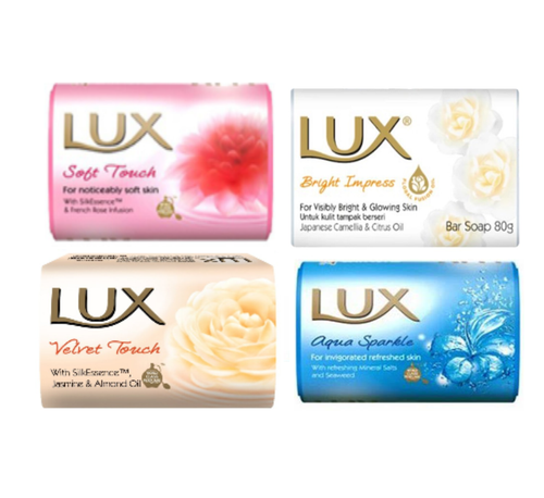 Lux Soap Bars 4 Pack 80g Soft Touch Bright Impress Velvet Touch Bath ...