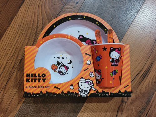 Hello Kitty, Halloween Kids 5 Piece Dinnerware Set Sanrio Black Cat BOO ...