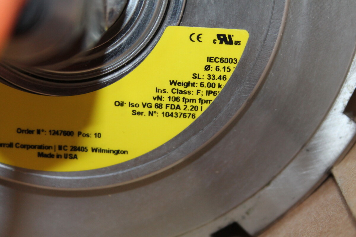 Drum Motor, 1.34hp, 3ph, 6-3/32" Dia, 33-7/16" L, 106 FPM, 138i ...