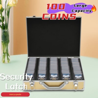 100 Coins Storage Display Aluminum Box Case for Coin Collectors Gold ...