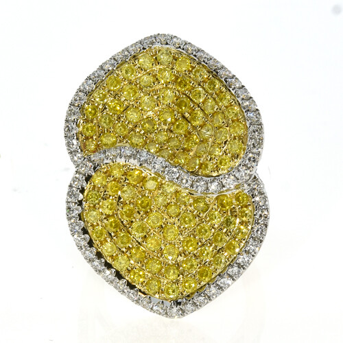 Fine 3.24ct Natural Fancy Deep Yellow & White Diamonds Engagement Ring ...