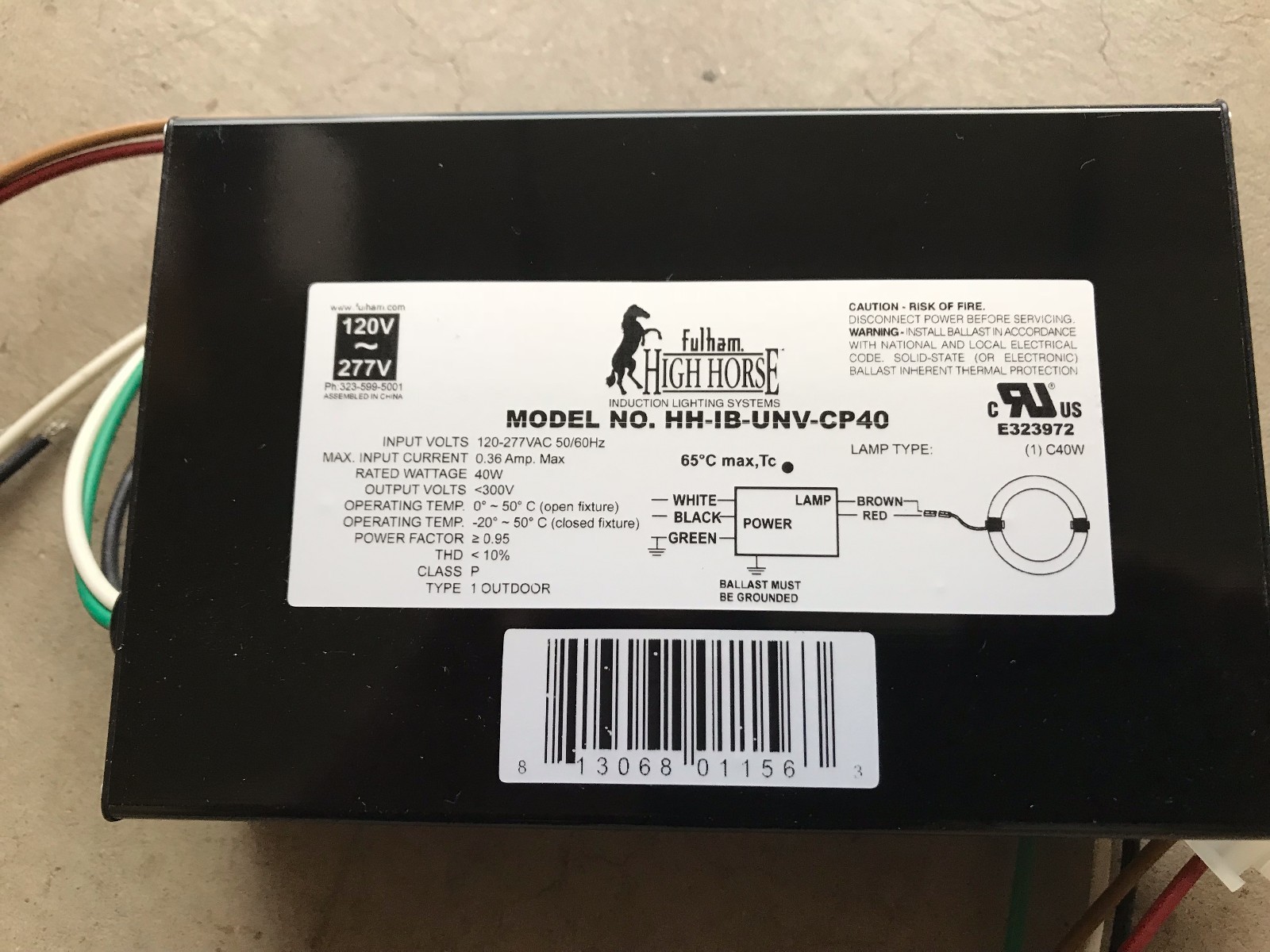 FULHAM HIGH HORSE INDUCTIVE BALLAST MODEL NO. HH-IB-UNV-CP40 01156 | eBay