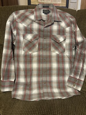 Pendleton Frontier Shirt Western Pearl Snap Mens M Gray Red Long Sleeve ...