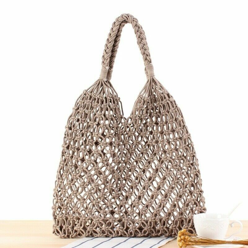 Lady Woven Bags Handbag Net Straw Rattan Wicker Tote Boho Beach Hollow ...