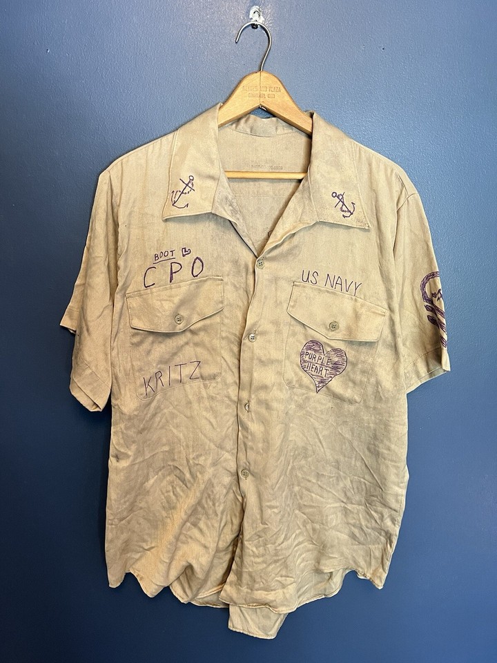 Vintage 70’s US Navy Hand Painted CPO Button Up Polo Size Medium | eBay
