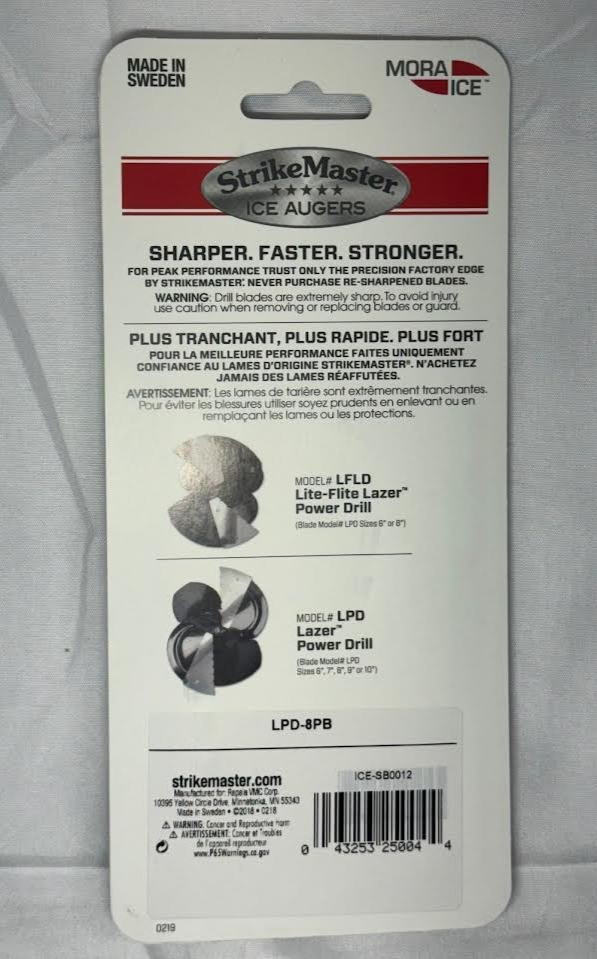 STRIKEMASTER ' ICE AUGERS ' 8" LAZER POWER REPLACEMENT BLADES ' LPD-8PB ...