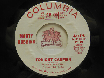 Promo! Marty Robbins – Tonight Carmen / Waiting In Reno, 45 RPM VG+ ...
