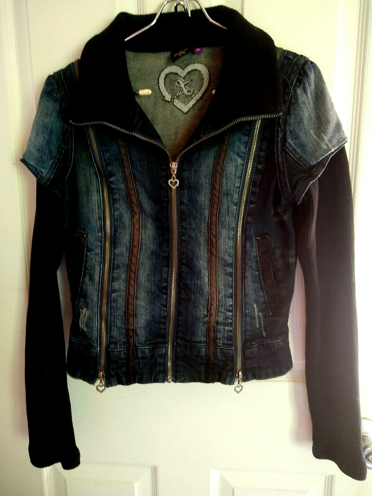 Luxirie By Lrg. Blue Jean Jacket Womans Medium Embroidered Heart ...