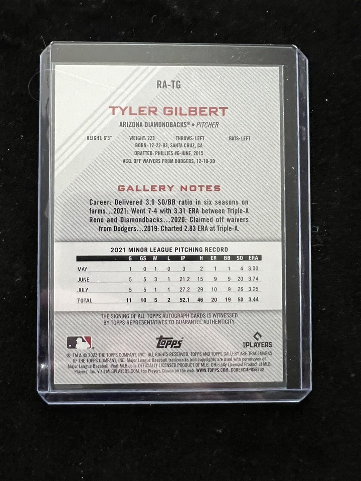 2022 Topps Gallery - Rookie Autographs #RA-TG Tyler Gilbert | eBay