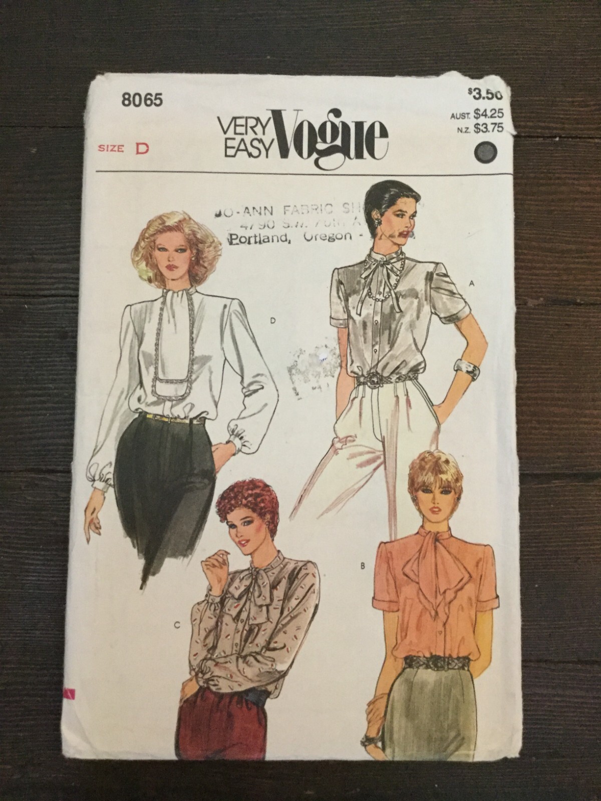 Vogue 8065 Vintage 80s Blouse Pussycat Bow Top Shirt Size 12-14 Uncut ...