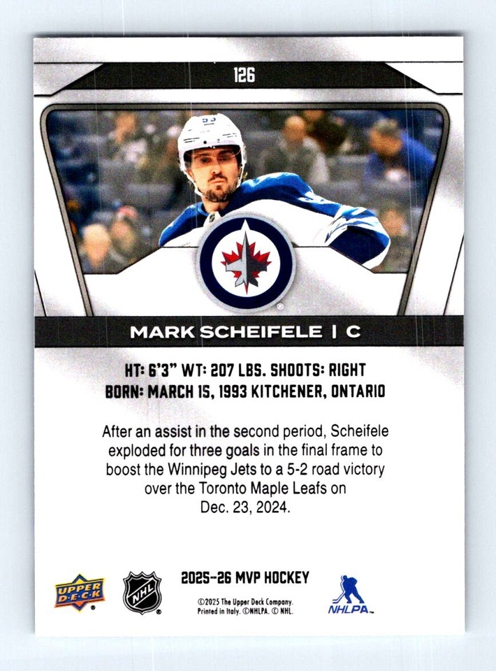 #126 2025-26 Upper Deck MVP { Mark Scheifele Winnipeg Jets | eBay