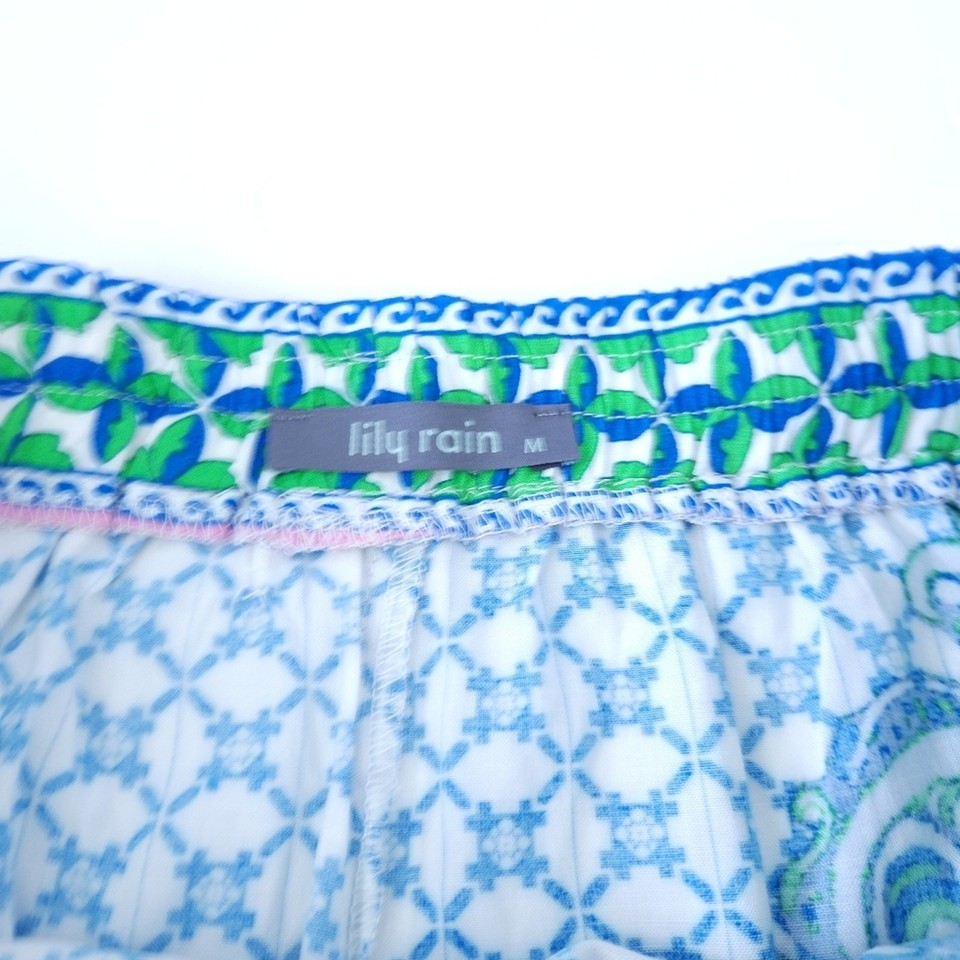 Lilly Rain Lightweight Printed Shorts Medium but Fit Smaller Blue Green Pink | eBay