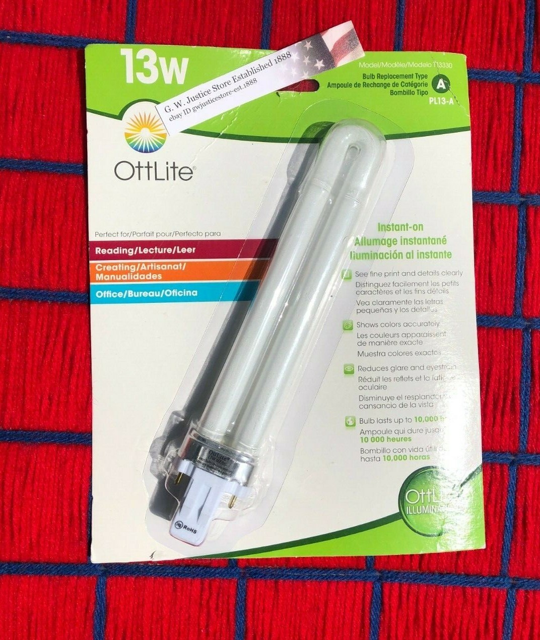 NEW Ott-lite type A replacement 13w light bulb PL13-A fit desk lamp or ...