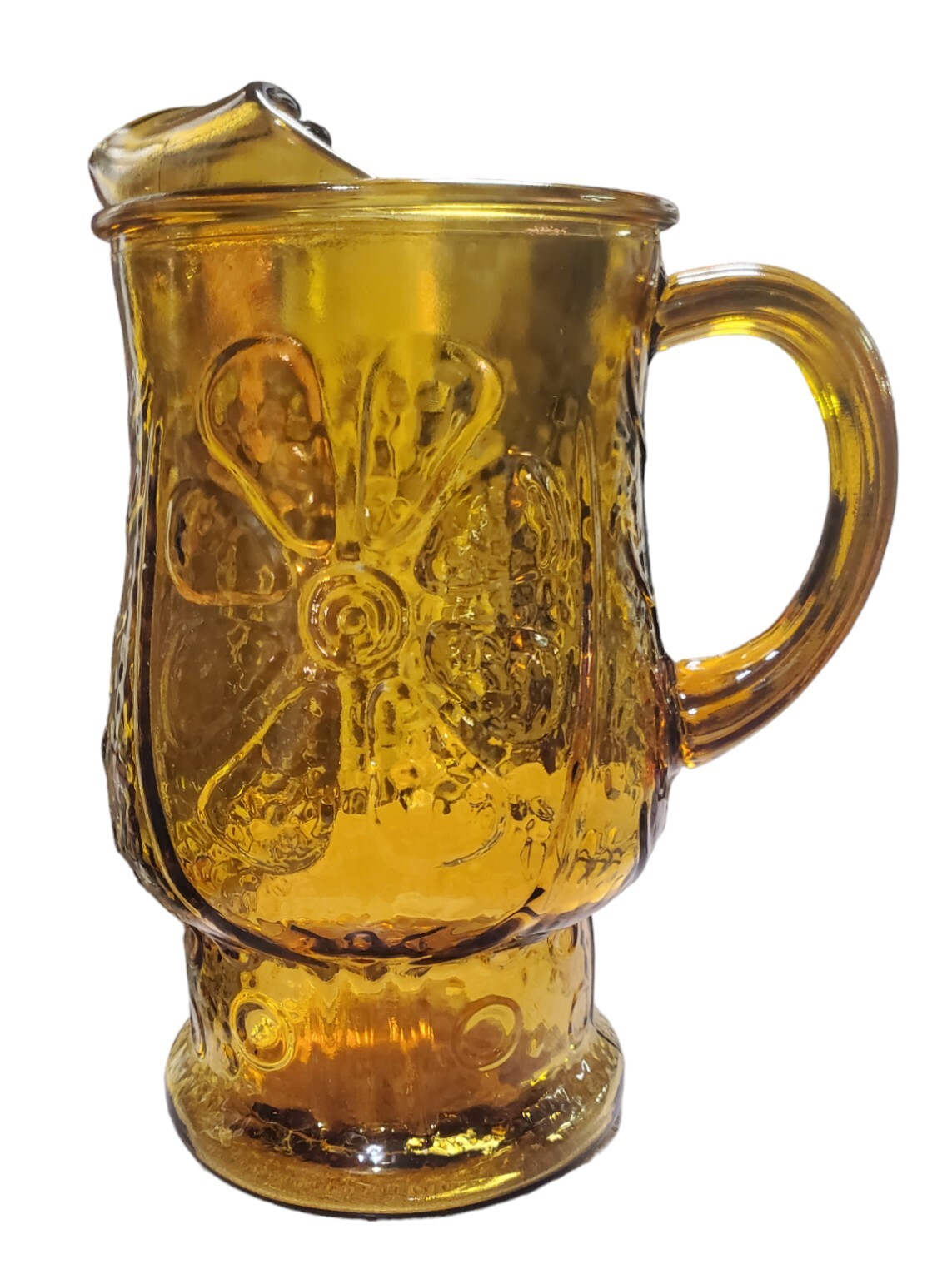 1970's Anchor Hocking Pitcher Gold Glass Embossed Flower Power Summer ...