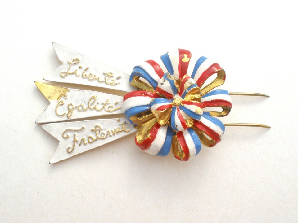 RARE SILSON FRENCH COCKADE FUR CLIP PIN WWII VINTAGE ENAMEL RED WHITE ...